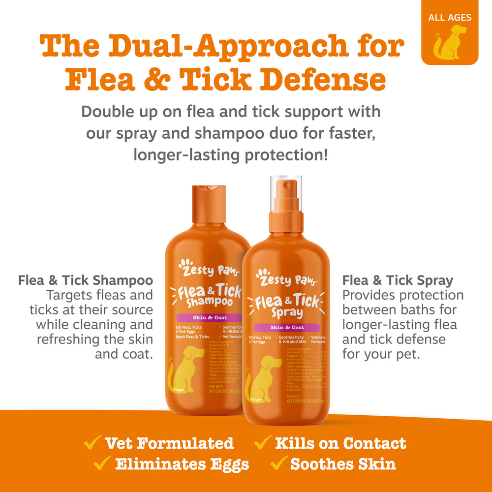 Zesty Paws Flea & Tick Spray for Dogs & Cats - Vet Formulated